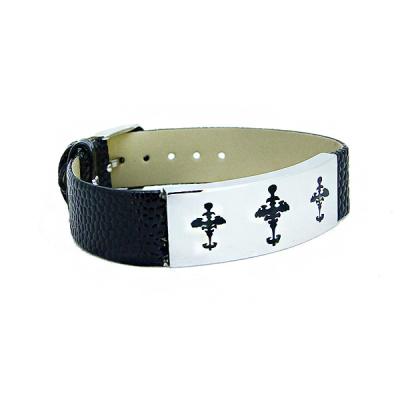 China Europ American Fashion Trendy Stainless Steel Geniune PU Leather Bracelet Bangle LBL10 for sale
