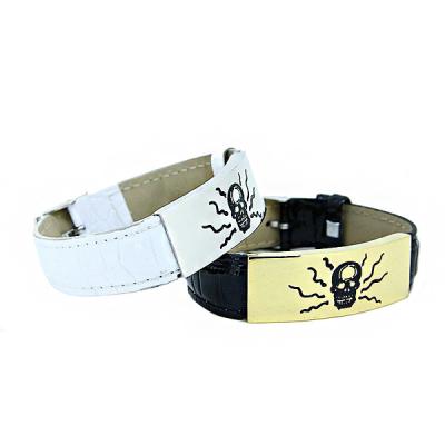 China Europ American Fashion Trendy Stainless Steel Geniune PU Leather Bracelet Bangle LBL19 for sale