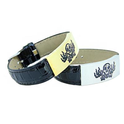 China Europ American Fashion Trendy Stainless Steel Geniune PU Leather Bracelet Bangle LBL22 for sale