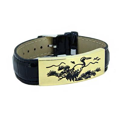 China Europ American Fashion Trendy Stainless Steel Geniune PU Leather Bracelet Bangle LBL41 for sale