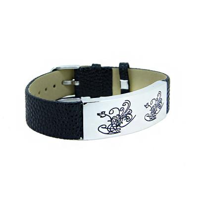 China Europ American Fashion Trendy Stainless Steel Geniune PU Leather Bracelet Bangle LBL44 for sale