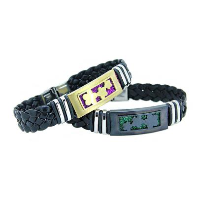 China Europ American Fashion Trendy Stainless Steel Geniune PU Leather Bracelet Bangle LBL62 for sale