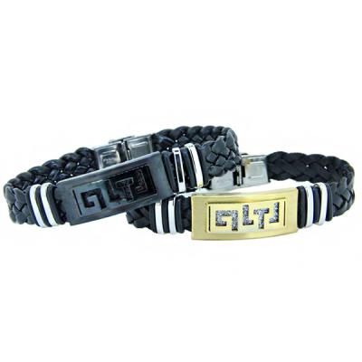 China Europ American Fashion Trendy Stainless Steel Geniune PU Leather Bracelet Bangle LBL64 for sale