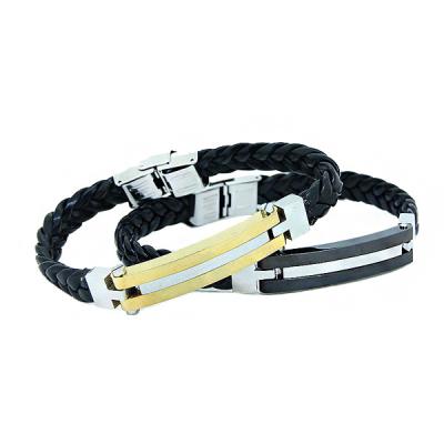 China Europ American Fashion Trendy Stainless Steel Geniune PU Leather Bracelet Bangle LBL70 for sale