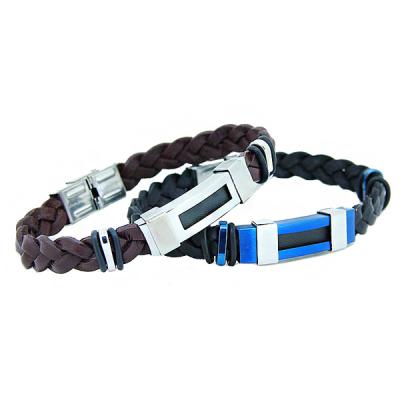 China Europ American Fashion Trendy Stainless Steel Geniune PU Leather Bracelet Bangle LBL68 for sale