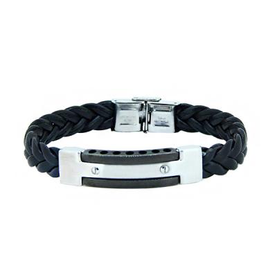 China Europ American Fashion Trendy Stainless Steel Geniune PU Leather Bracelet Bangle LBL74 for sale