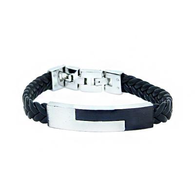China Europ American Fashion Trendy Stainless Steel Geniune PU Leather Bracelet Bangle LBL77 for sale