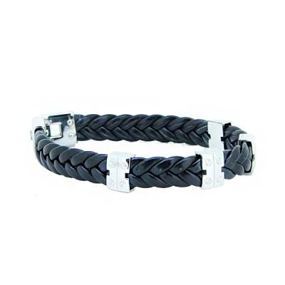 China Europ American Fashion Trendy Stainless Steel Geniune PU Leather Bracelet Bangle LBL78 for sale