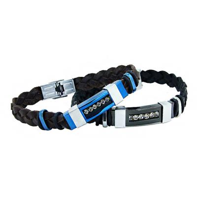 China Europ American Fashion Trendy Stainless Steel Geniune PU Leather Bracelet Bangle LBL79 for sale