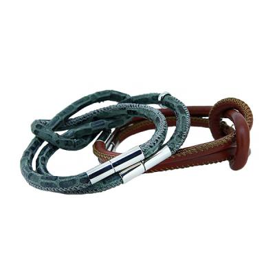 China Europ American Fashion Trendy Stainless Steel Geniune PU Leather Bracelet Bangle LBL92 for sale