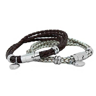 China Europ American Fashion Trendy Stainless Steel Geniune PU Leather Bracelet Bangle LBL100 for sale
