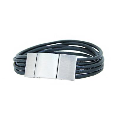 China Europ American Fashion Trendy Stainless Steel Geniune PU Leather Bracelet Bangle LBL97 for sale