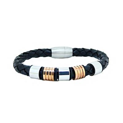 China Europ American Fashion Trendy Stainless Steel Geniune PU Leather Bracelet Bangle LBL98 for sale