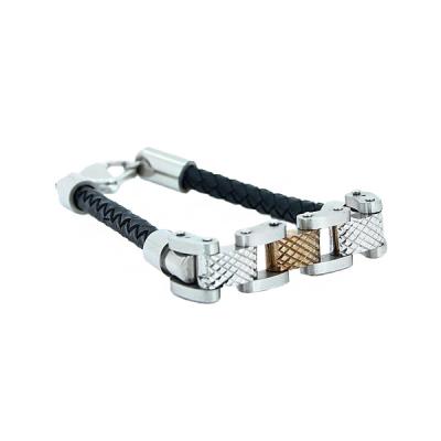 China Europ American Fashion Trendy Stainless Steel Geniune PU Leather Bracelet Bangle LBL104 for sale