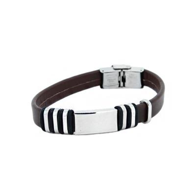 China Europ American Fashion Trendy Stainless Steel Geniune PU Leather Bracelet Bangle LBL120 for sale