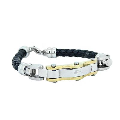China Europ American Fashion Trendy Stainless Steel Geniune PU Leather Bracelet Bangle LBL106 for sale