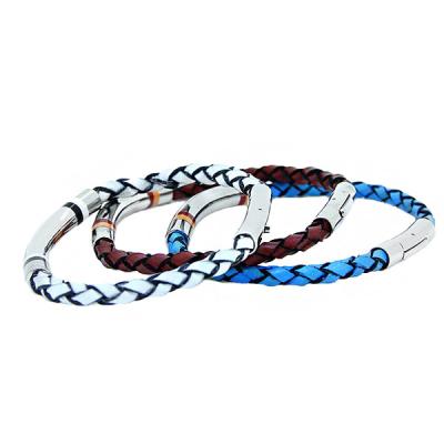 China Europ American Fashion Trendy Stainless Steel Geniune PU Leather Bracelet Bangle LBL109 for sale