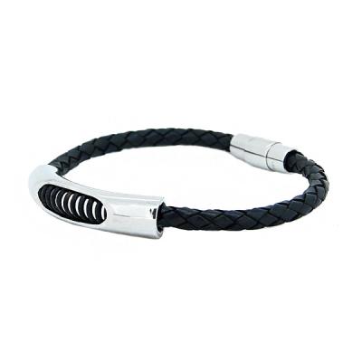 China Europ American Fashion Trendy Stainless Steel Geniune PU Leather Bracelet Bangle LBL124 for sale