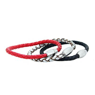 China Europ American Fashion Trendy Stainless Steel Geniune PU Leather Bracelet Bangle LBL131 for sale