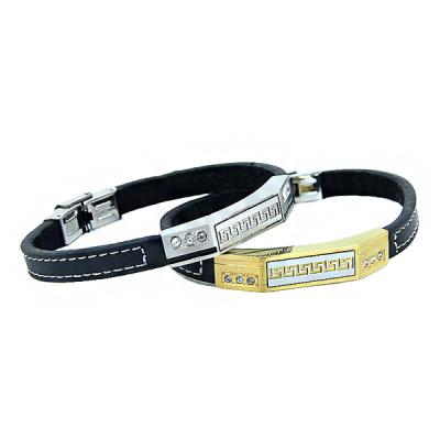 China Europ American Fashion Trendy Stainless Steel Geniune PU Leather Bracelet Bangle LBL140 for sale