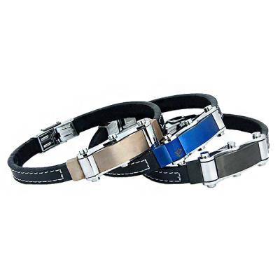 China Europ American Fashion Trendy Stainless Steel Geniune PU Leather Bracelet Bangle LBL139 for sale