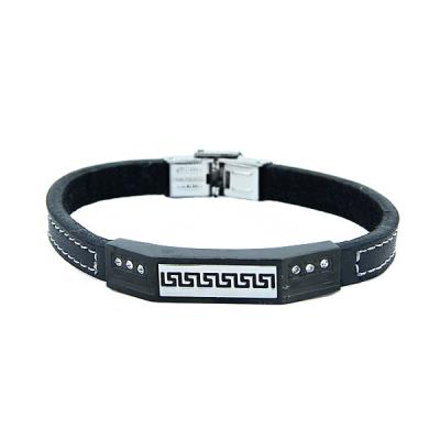 China Europ American Fashion Trendy Stainless Steel Geniune PU Leather Bracelet Bangle LBL141 for sale