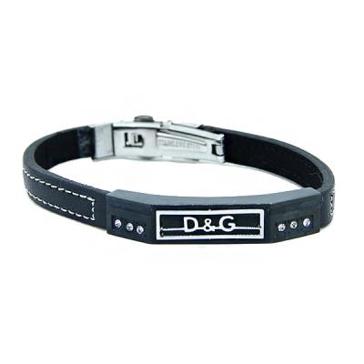 China Europ American Fashion Trendy Stainless Steel Geniune PU Leather Bracelet Bangle LBL142 for sale