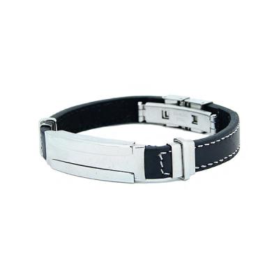 China Europ American Fashion Trendy Stainless Steel Geniune PU Leather Bracelet Bangle LBL143 for sale