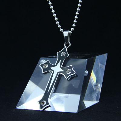 China Trendy Stainless Steel CZ Crystal Stones Inlay Cross Plus Symbol Necklace Pendant LDC24 for sale