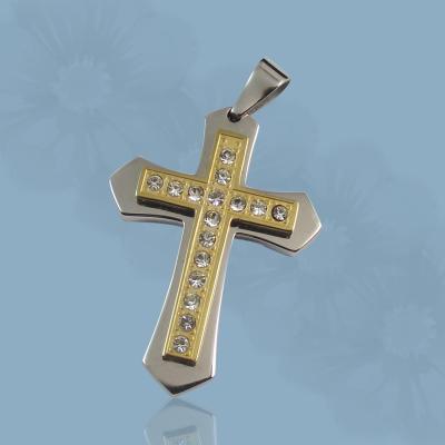 China Trendy Stainless Steel CZ Crystal Stones Inlay Cross Plus Symbol Necklace Pendant LDC243 for sale