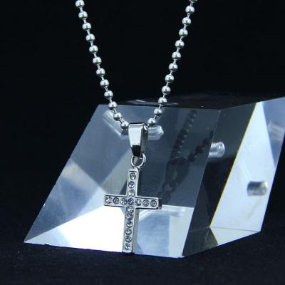 China Trendy Stainless Steel CZ Crystal Stones Inlay Cross Plus Symbol Necklace Pendant LDC12 for sale