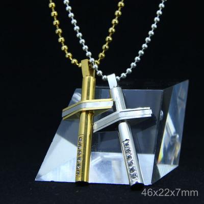 China Trendy Stainless Steel CZ Crystal Stones Inlay Cross Plus Symbol Necklace Pendant LDC05 for sale