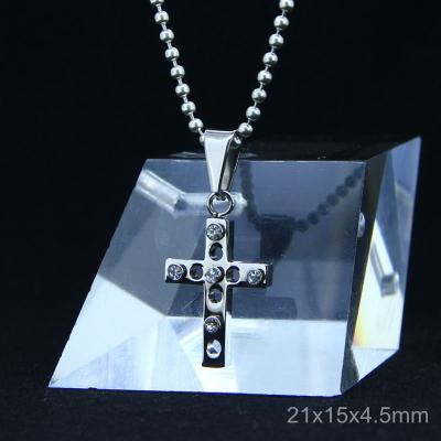 China Trendy Stainless Steel CZ Crystal Stones Inlay Cross Plus Symbol Necklace Pendant LDC02 for sale