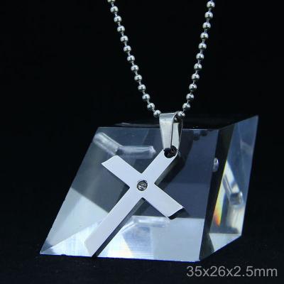 China Trendy Stainless Steel CZ Crystal Stones Inlay Cross Plus Symbol Necklace Pendant LDC04 for sale
