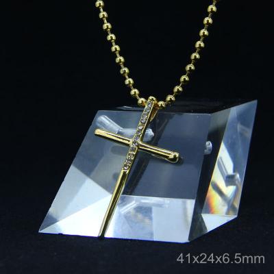 China Trendy Stainless Steel CZ Crystal Stones Inlay Cross Plus Symbol Necklace Pendant LDC06 for sale