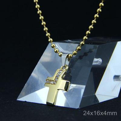 China Trendy Stainless Steel CZ Crystal Stones Inlay Cross Plus Symbol Necklace Pendant LDC07 for sale