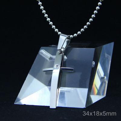 China Trendy Stainless Steel CZ Crystal Stones Inlay Cross Plus Symbol Necklace Pendant LDC09 for sale