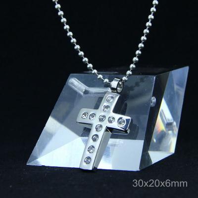 China Trendy Stainless Steel CZ Crystal Stones Inlay Cross Plus Symbol Necklace Pendant LDC16 for sale