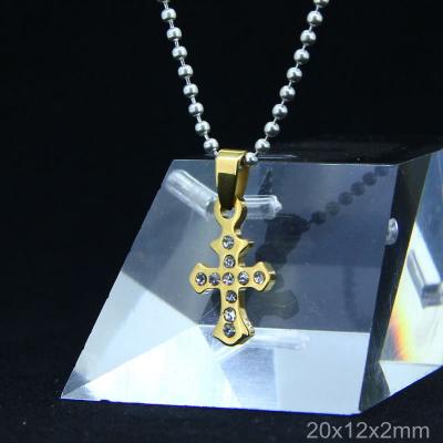 China Trendy Stainless Steel CZ Crystal Stones Inlay Cross Plus Symbol Necklace Pendant LDC11 for sale