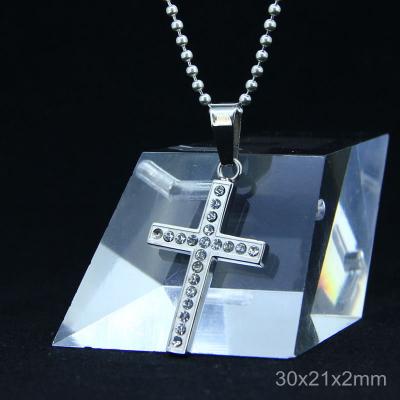 China Trendy Stainless Steel CZ Crystal Stones Inlay Cross Plus Symbol Necklace Pendant LDC14 for sale