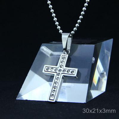 China Trendy Stainless Steel CZ Crystal Stones Inlay Cross Plus Symbol Necklace Pendant LDC15 for sale