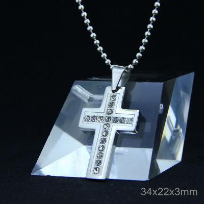 China Trendy Stainless Steel CZ Crystal Stones Inlay Cross Plus Symbol Necklace Pendant LDC17 for sale