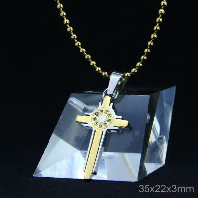 China Trendy Stainless Steel CZ Crystal Stones Inlay Cross Plus Symbol Necklace Pendant LDC18 for sale