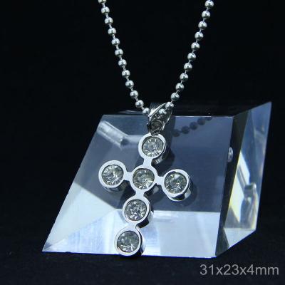 China Trendy Stainless Steel CZ Crystal Stones Inlay Cross Plus Symbol Necklace Pendant LDC20 for sale