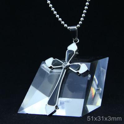 China Trendy Stainless Steel CZ Crystal Stones Inlay Cross Plus Symbol Necklace Pendant LDC22 for sale