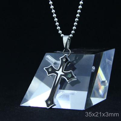 China Trendy Stainless Steel CZ Crystal Stones Inlay Cross Plus Symbol Necklace Pendant LDC23 for sale