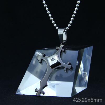 China Trendy Stainless Steel CZ Crystal Stones Inlay Cross Plus Symbol Necklace Pendant LDC25 for sale