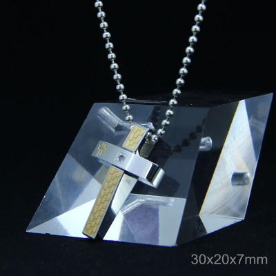 China Trendy Stainless Steel CZ Crystal Stones Inlay Cross Plus Symbol Necklace Pendant LDC36 for sale