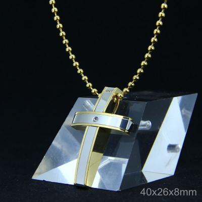 China Trendy Stainless Steel CZ Crystal Stones Inlay Cross Plus Symbol Necklace Pendant LDC37 for sale
