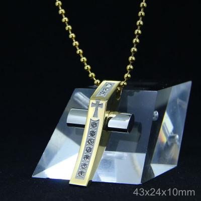China Trendy Stainless Steel CZ Crystal Stones Inlay Cross Plus Symbol Necklace Pendant LDC38 for sale